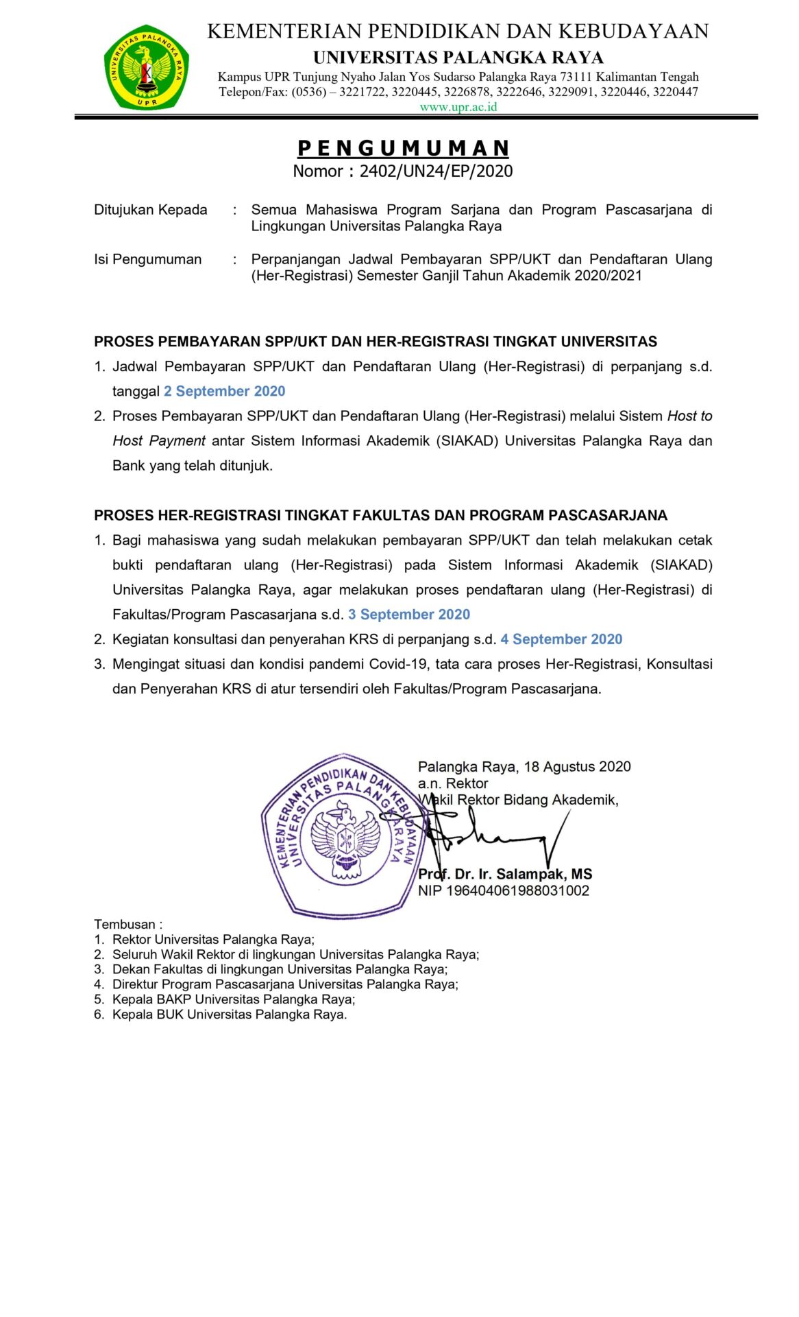 PENGUMUMAN : Perpanjangan Jadwal Pembayaran SPP/UKT dan Her-Registrasi ... PENGUMUMAN : Perpanjangan Jadwal Pembayaran SPP/UKT dan Her-Registrasi ...