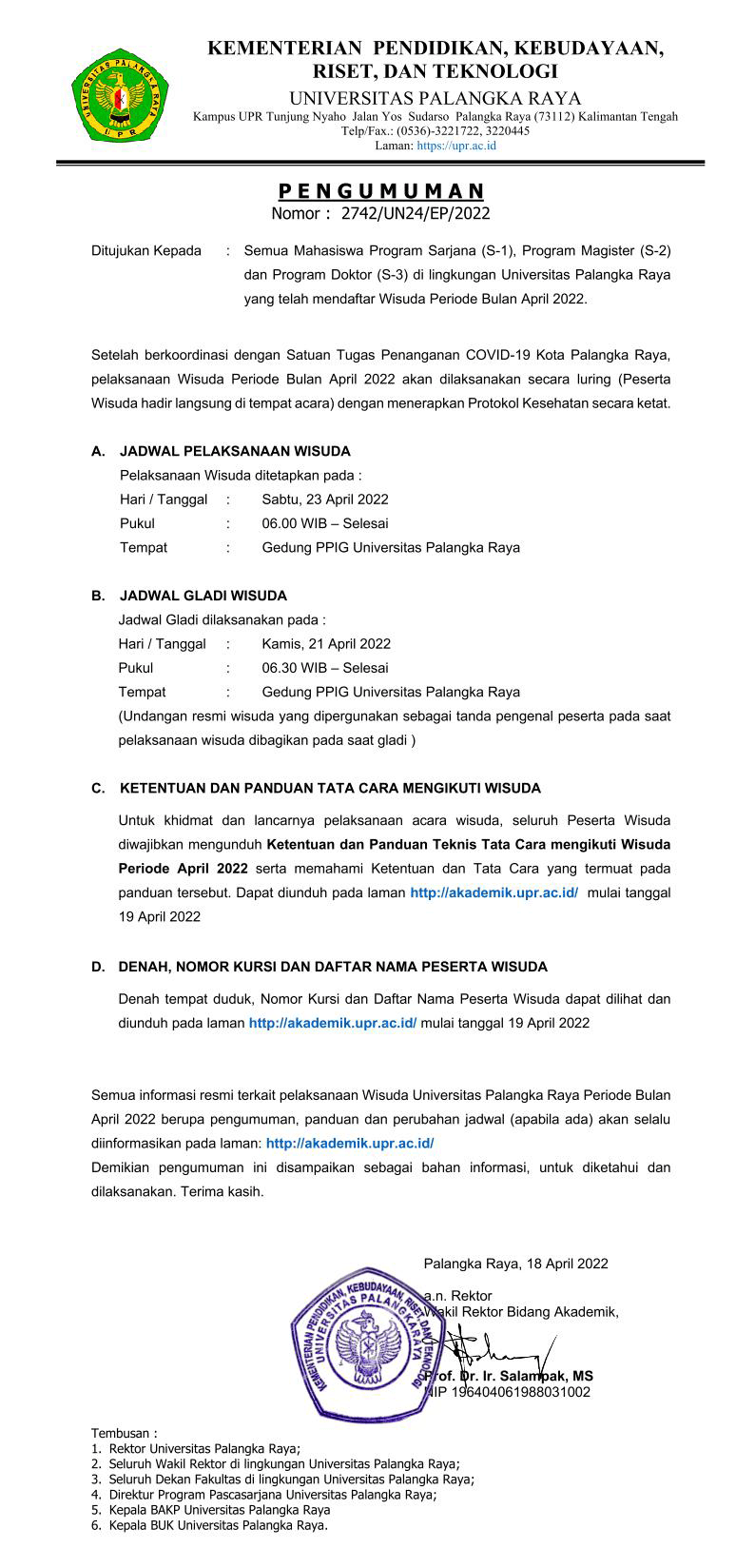 PENGUMUMAN : PELAKSANAAN WISUDA UPR PERIODE BULAN APRIL 2022 – AKADEMIK ... PENGUMUMAN : PELAKSANAAN WISUDA UPR PERIODE BULAN APRIL 2022 – AKADEMIK ...
