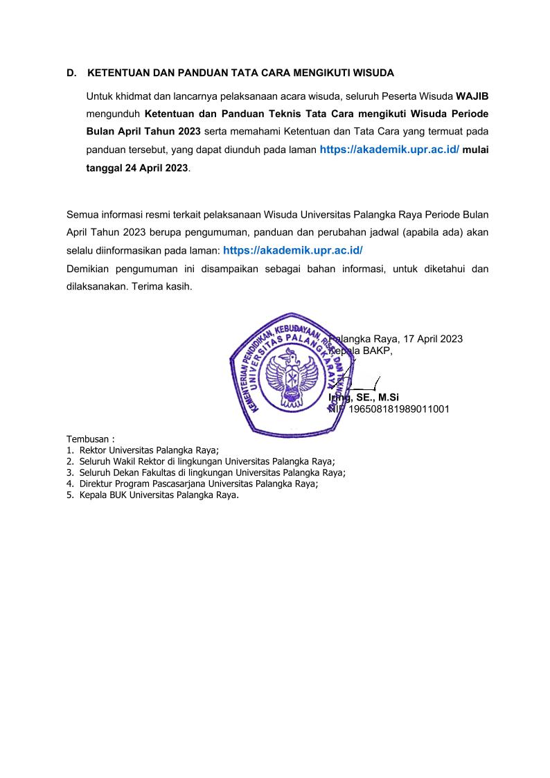 PENGUMUMAN : PELAKSANAAN WISUDA UPR PERIODE BULAN APRIL 2023 – AKADEMIK ... PENGUMUMAN : PELAKSANAAN WISUDA UPR PERIODE BULAN APRIL 2023 – AKADEMIK ...